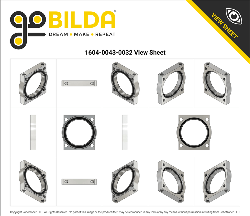 32mm Bore 2 Side 2 Post Pillow Block 43mm Width Gobilda®